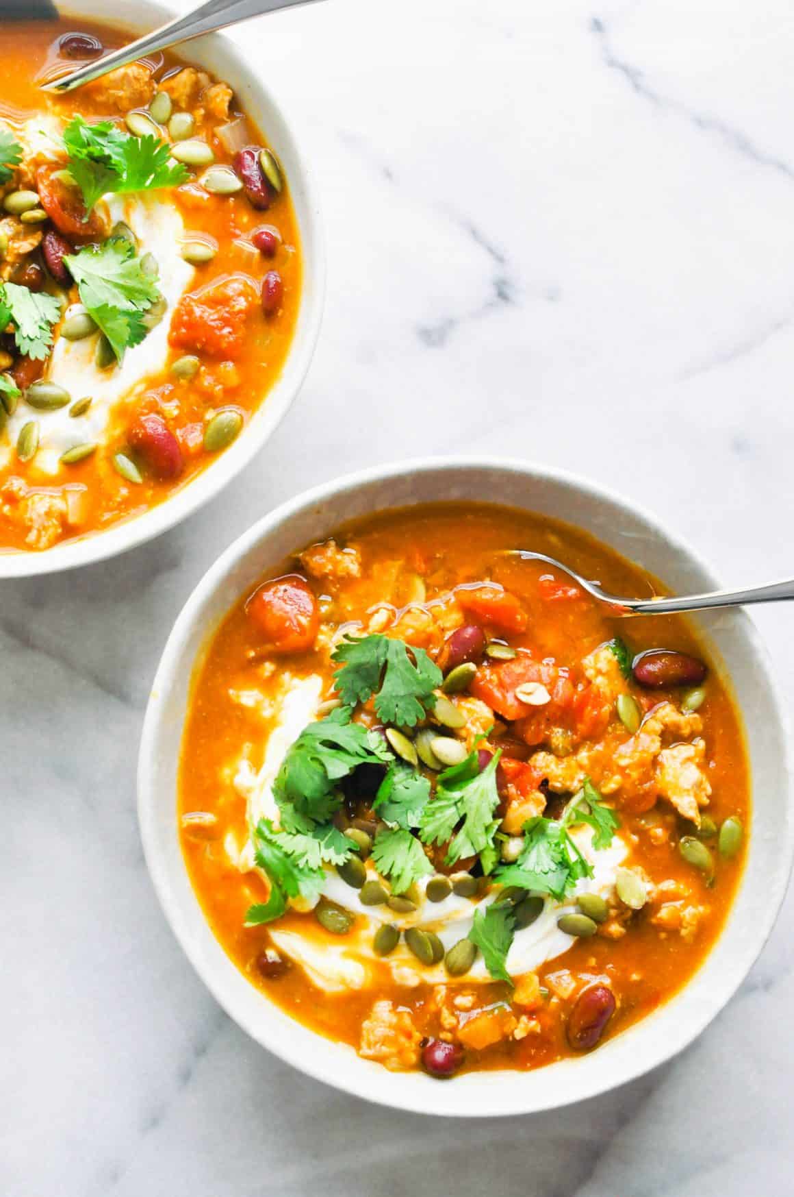 Slow Cooker Turkey Pumpkin Chili - This Healthy Table