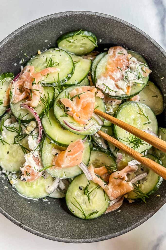 Salmon Everything Bagel Cucumbers - This Healthy Table