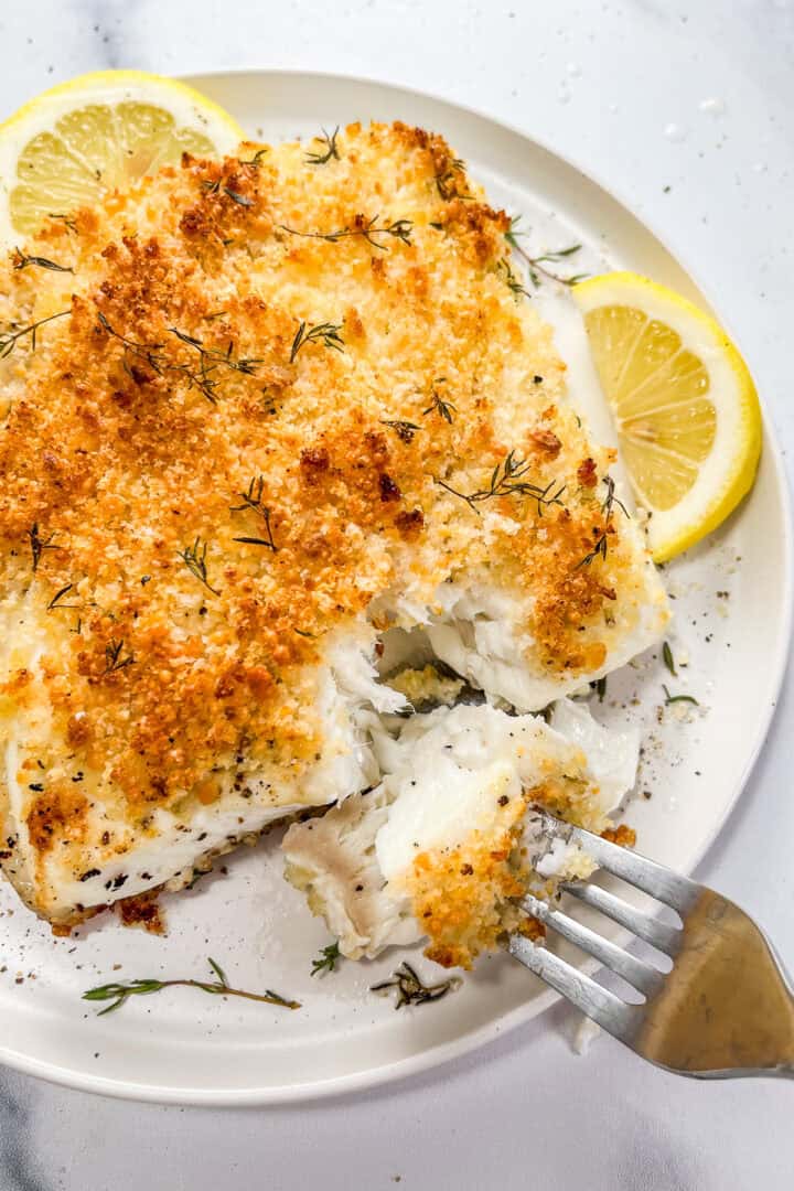 Crispy Panko Parmesan Baked Halibut - This Healthy Table